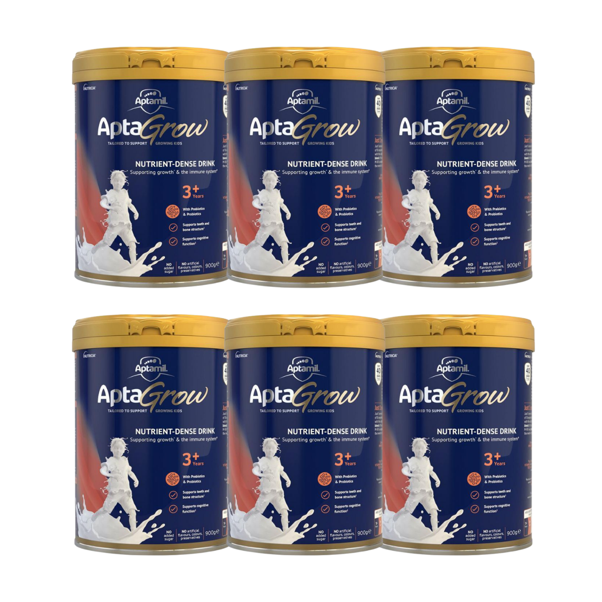 Aptamil AptaGrow Nutrient-Dense Milk Drink From 3+ Years 900g X 6 BUND ...