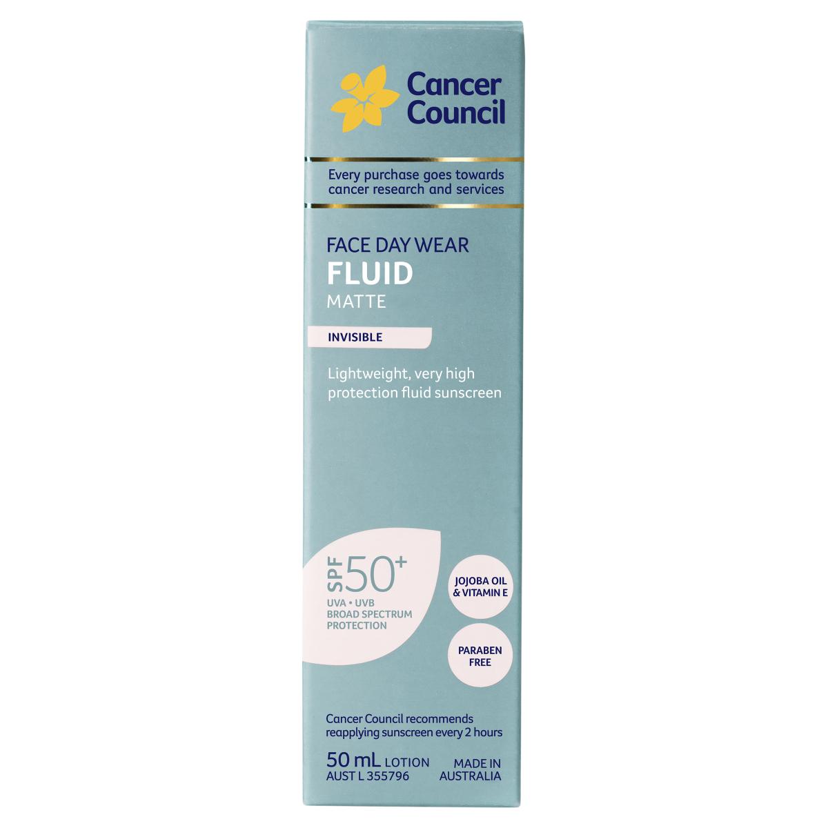 Cancer Council Face Day Wear Fluid Matte Invisible SPF50+ 50mL (EXP: 3 ...
