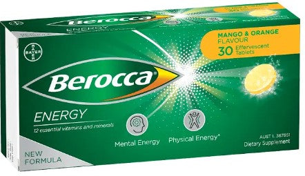 Berocca Energy Mango & Orange Flavour Effervescent Tablets 30 Pack ...