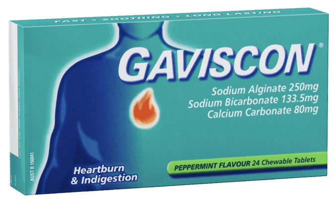 Gaviscon Arethburn & Indigestion Relief Peppermint Flavor 24 เม็ดเคี้ย ...