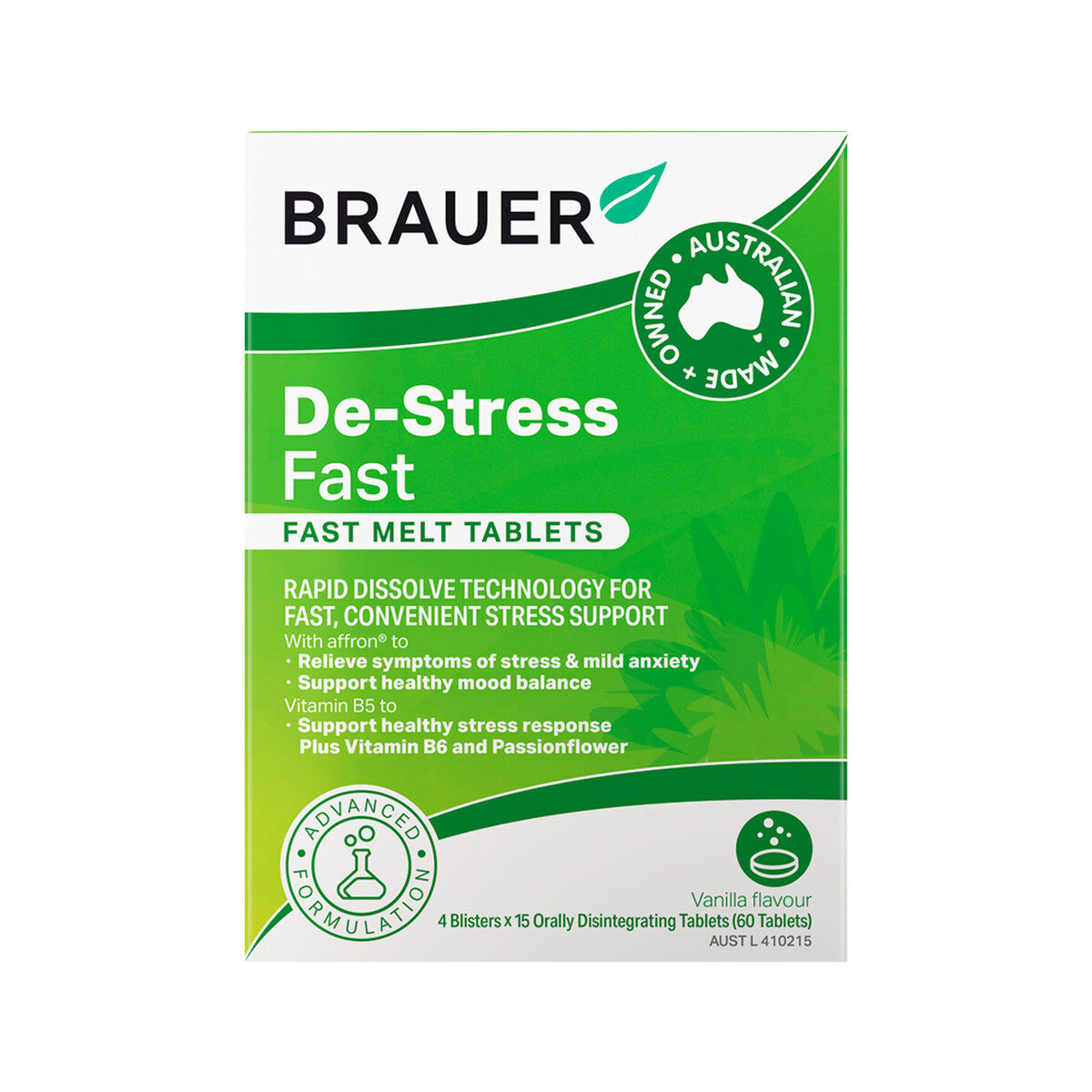 Brauer De-Stress Fast Melt Vanilla 60 Tablets (EXP: 30/08/2025 ...