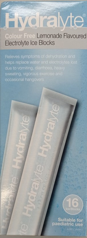 Hydralyte Colour Free Lemonade Flavoured Electrolyte Ice Block 16 Pack ...