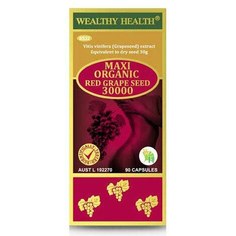 Wealthy Health Maxi Organic Red Grape Seed 30000mg 90 Capsules ...