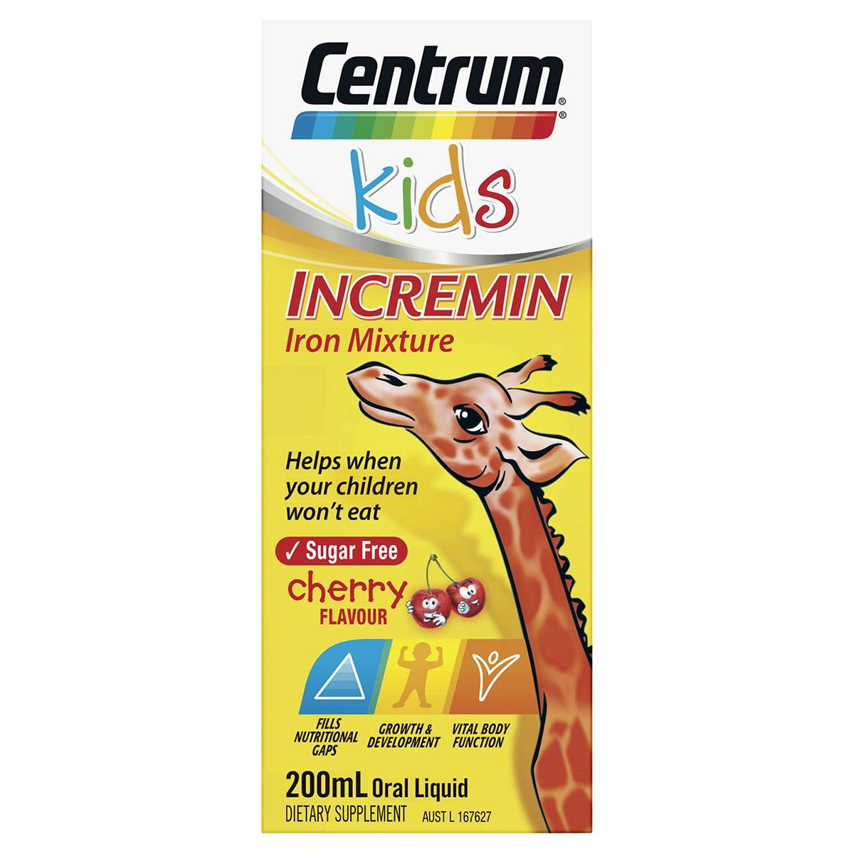 Centrum Kids Incremin Iron Mixture Cherry Flavour (Sugar Free Syrup) 2 ...